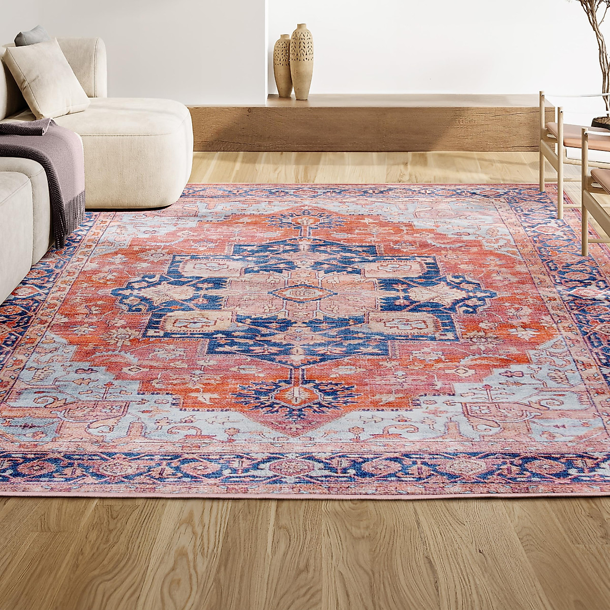JONATHAN Y WSH109A-8 Maris Ornate Medallion Machine Washable Indoor Bohemian Transitional Area Rug,High Traffic,Kitchen,Living Room,Backyard,Non Shedding,8 X 10,Terracotta/Cream