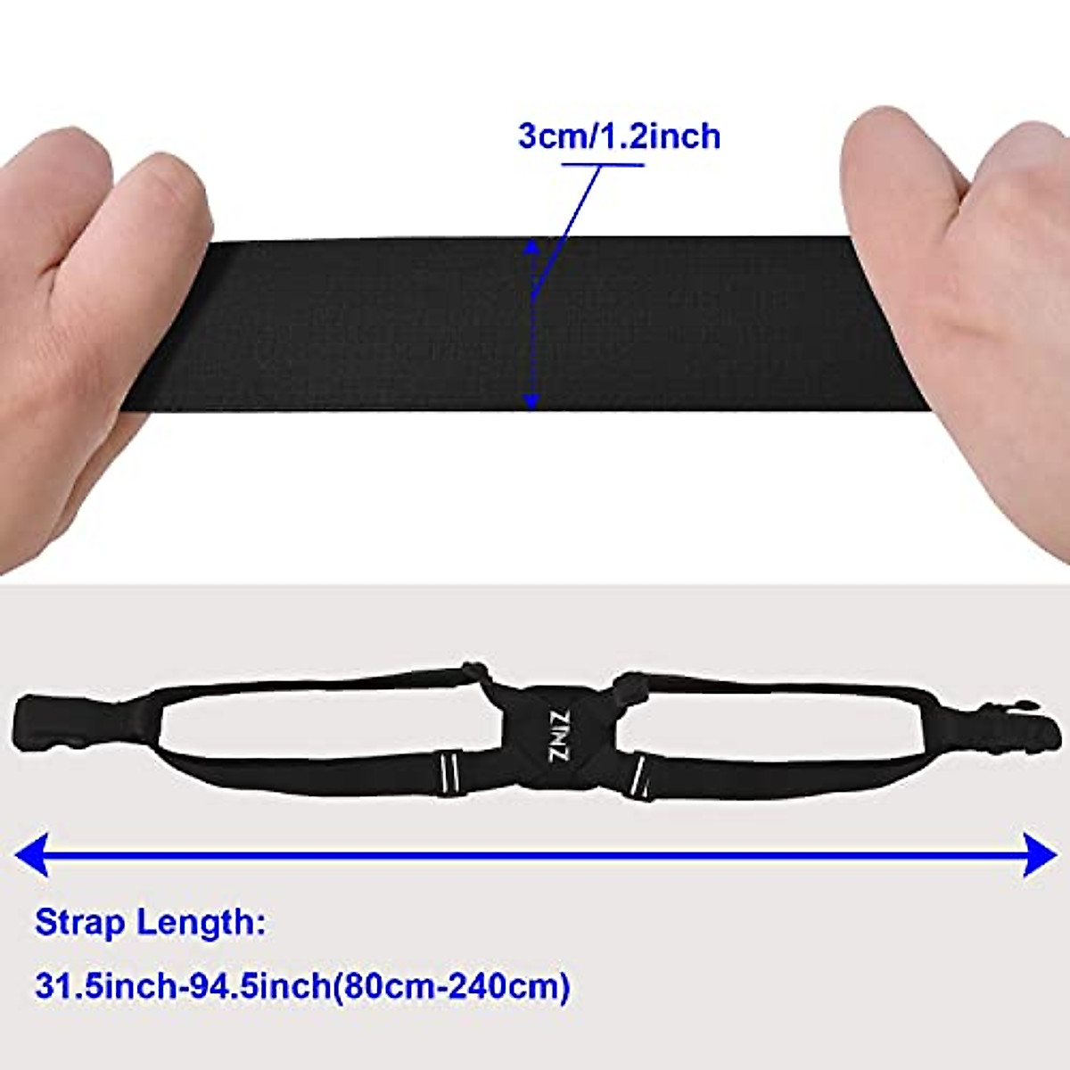Luggage Strap, ZINZ High Elastic Suitcase Adjustable Belt Bag Bungees with Buckles and More Applications (Black-001)