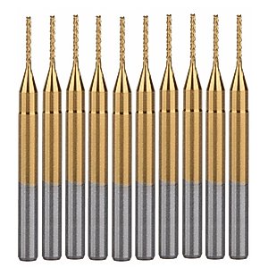HOZLY 10Pcs 1/8'' Shank 0.8mm Titanium Coat Carbide End Mill Engraving Bits CNC Rotary Burrs Tool for PCB Mould Plastic Fiber Carbon Fiber Hardwood