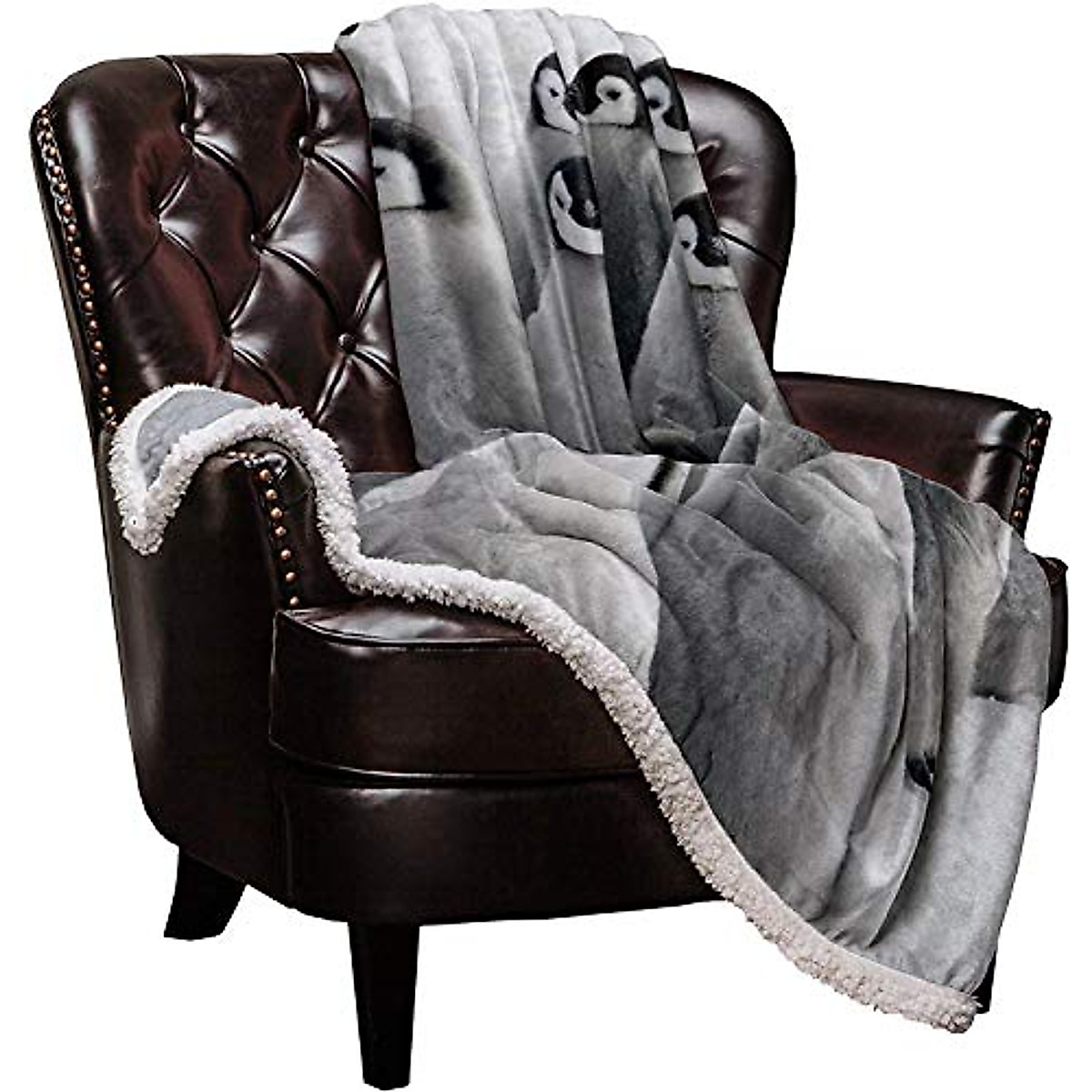 LUSWEET Sherpa Fleece Blanket,Penguins Family Cute Animals Bed Blanket Soft Cozy Luxury Blanket 40"x50",Fuzzy Thick Reversible Warm Fluffy Plush Microfiber Throw Blanket for Couch Bed Sofa