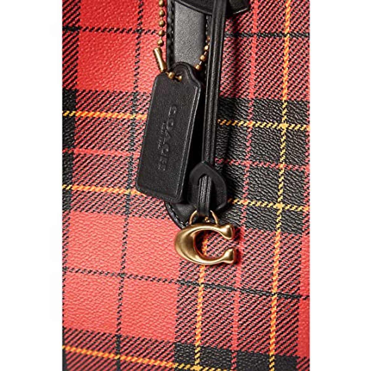 COACH Box Program Plaid Print Highline Tote Red Multi One Size