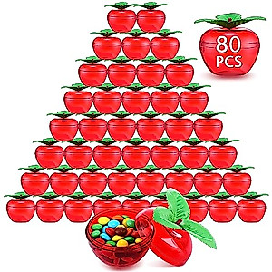 Leinuosen 80 Pack Red Apple Container 2 Inch Mini Apple Shaped Container Plastic Candy Jars Filled Apple Decorations Apple Candy Toy Gift for Teacher Fall Christmas Birthday Wedding Party Favors