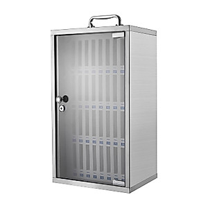 BANLICALI Phone Locker, 36-Slot Stainless Steel Cell Phone Locker Box, Desktop & Wall-Mounted Cell Phones Storage Cabinet with Door Locks and Handle for Classroom Office Employees Silver