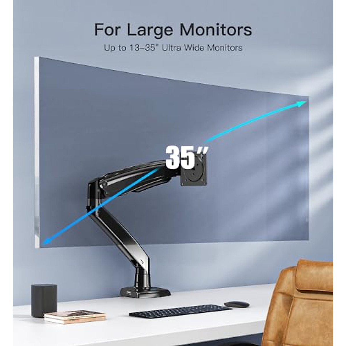 HUANUO Ultrawide Monitor Arm for Max 35 inch Screens, Aviation-Grade Aluminum Heavy Duty Monitor Arm Holds 26.4lbs Computer Monitor, Adjustable Gas Spring Monitor Mount, VESA 75/100mm