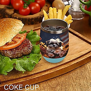 WYUSPGK 304 Stainless Steel Insulated Cup, Shih Tzu Dog And Flowers Print Smooth Rim, Durable & Reusable - Perfect for Office, Home, And Travel
