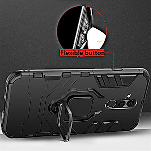 DuoLide for Huawei P30 Lite Case, 2 in 1 Hybrid Heavy Duty Armor Shockproof Defender Kickstand Dual Layer Bumper Hard Back Case Cover Tempered Glass Screen Protector，Black