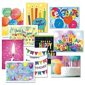 Current Graphic Birthday Greeting Cards Value Pack – Set of 20 (10 Designs), Large 5 x 7 inches, Envelopes Included