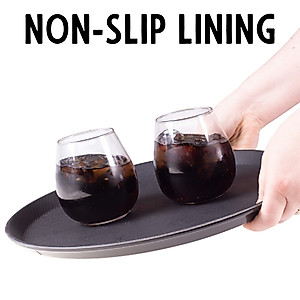 Round Black Plastic Serving Tray 12-Pack with No-Slip Rubber Safety Lining - Commercial Restaurant & Diner Quality Food, Coffee, Drink Waiter Carrying Trays (11 Inches)