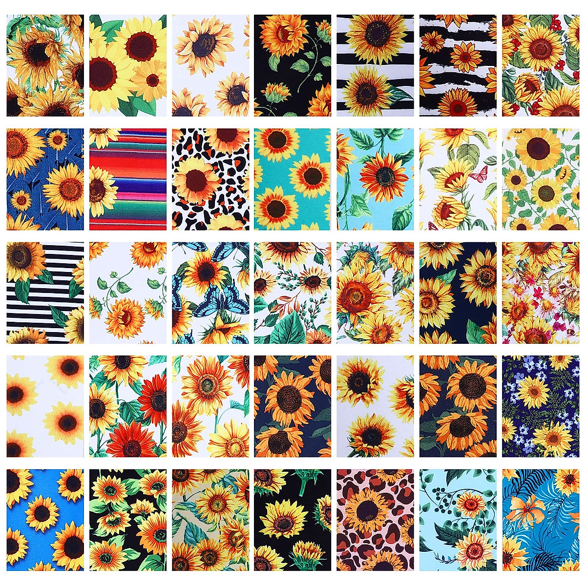 70 Pcs Sunflower Jelly Cotton Fabric Patchwork Roll, 2.55 Inch Cotton Sunflower Fabric Quilting Strips Sunflower Roll Up Jelly Fabric Patchwork Fabric for Quilters and Sewing DIY Crafts