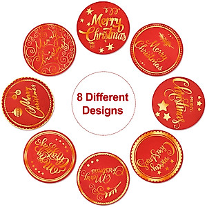 500 Pieces Outus Merry Christmas Stickers Labels Christmas Circle Label Envelope Seal Sticker 1.38In Adhesive Xmas Decor Supplies with Snowflake Christmas Elements for Envelope Bag (Red)
