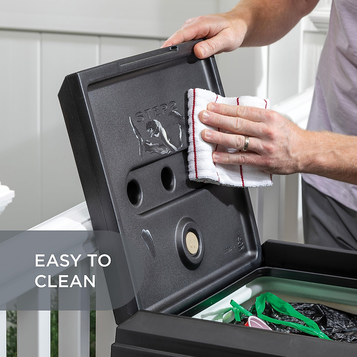 Step2 Atherton Large Garbage Container, Indoor/Outdoor Durable & Stylish Trash Can with Lid, Weather-Resistant, Classic White