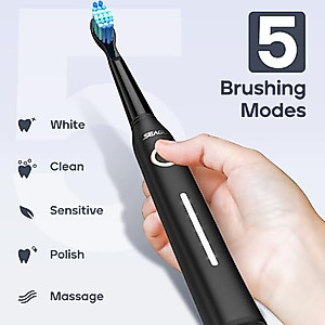 SEAGO Electric Toothbrush for Adults, with 8 Heads and 5 Modes, Rechargeable Sonic Tooth Brush One Charge for 30 Days, with 2 Mins Timer(Black)
