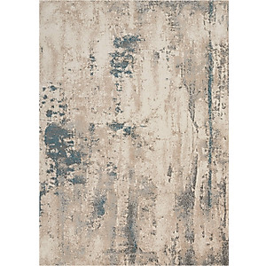 Nourison Maxell Contemporary Ivory/Teal 7'10" x 10'6" Area Rug, Easy Clean, Non Shedding, Bed Room, Living Room, Dining Room, Kitchen (8x11)