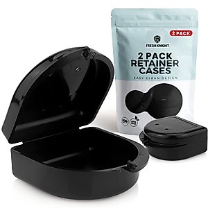 FRESH KNIGHT Retainer Case (2 Pack). Retainer Case with Vent Holes. Perfect for Denture, Mouth Guard, Aligner. (Black)