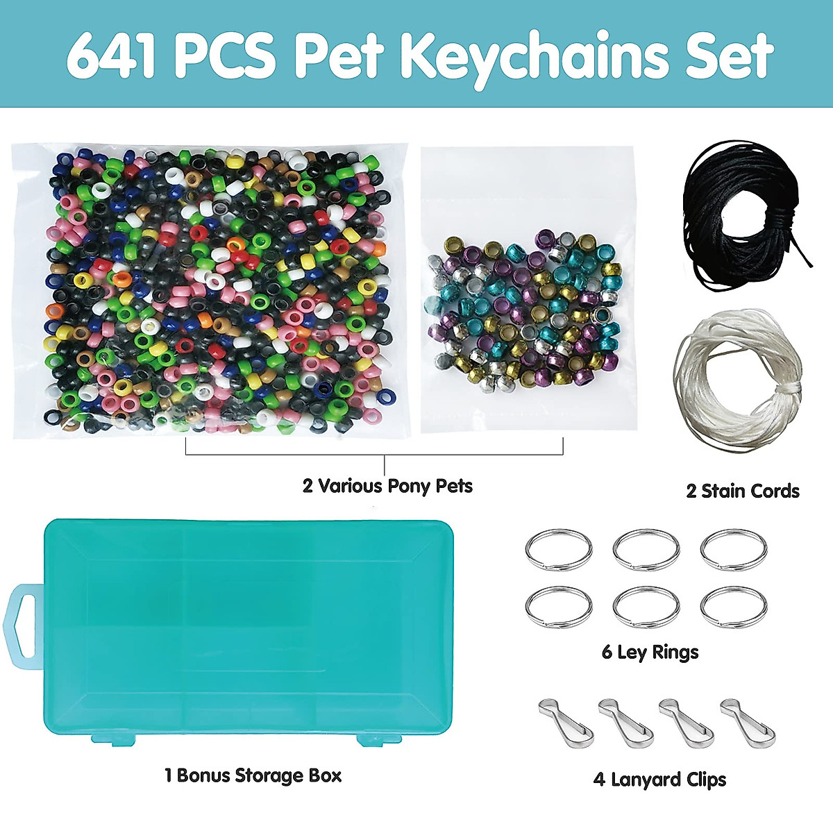 TBC The Best Crafts 641 PCS Bead Pets Crafts for Kids Pony Beads Pet Keychain Craft Kit DIY Keychain Kit Create Your Own Backpack Hook Keyring Lanyard Clips Kit Craft Projects Art Toys for Girls Boys