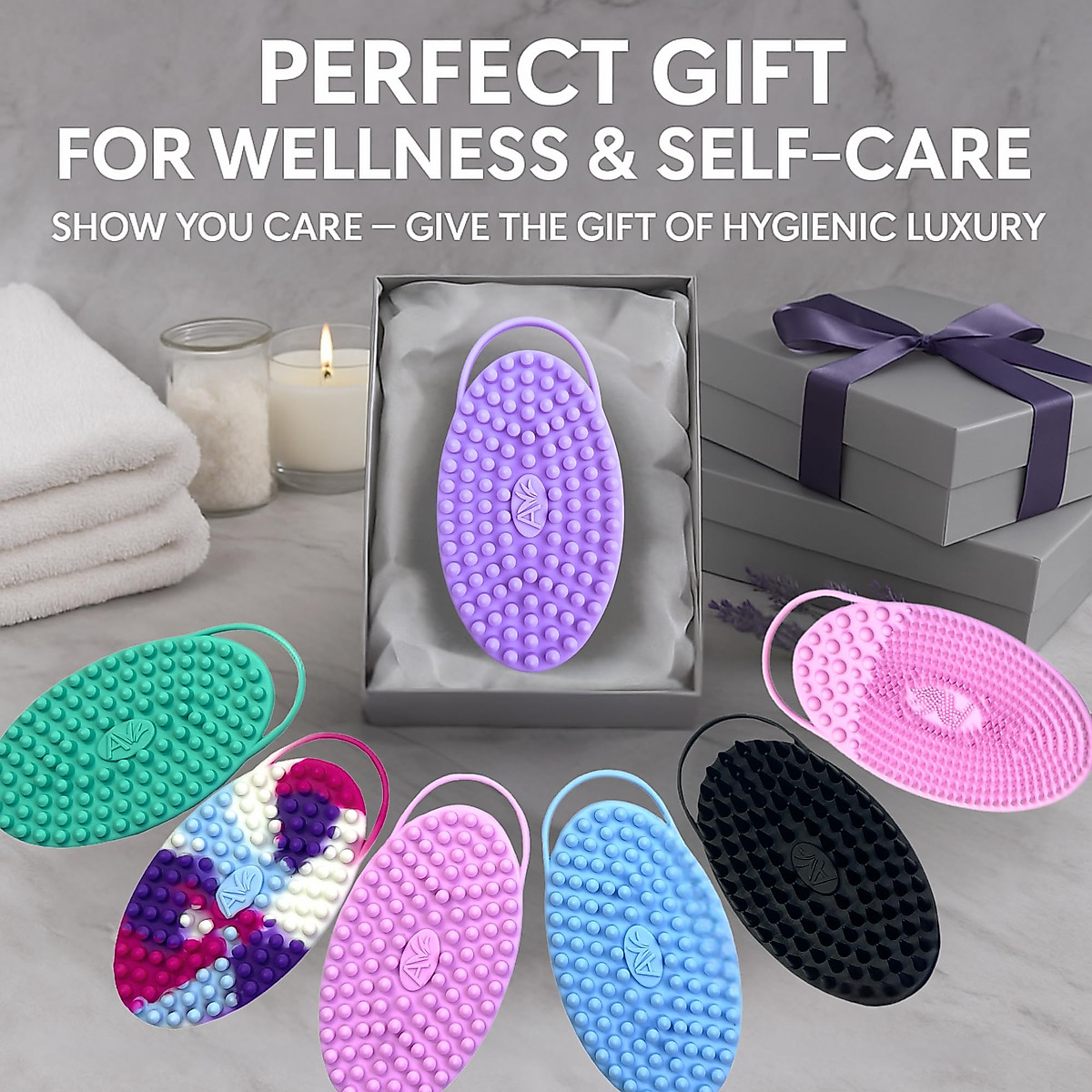 Avilana Exfoliating Silicone Body Scrubber Easy to Clean, Lathers Well, Long Lasting, And More Hygienic Than Traditional Loofah (Lavender)