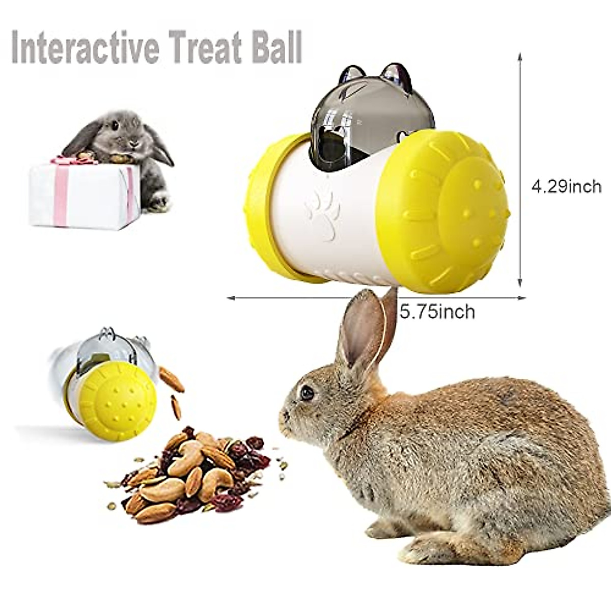 Rabbit Interactive Treat Ball, Guine Pig Interactive Toy and Meal Dispenser, Helps regulate pet gastrointestinal problems, Improve Digestion and Fight Obesity, Can Use with Food or Treats