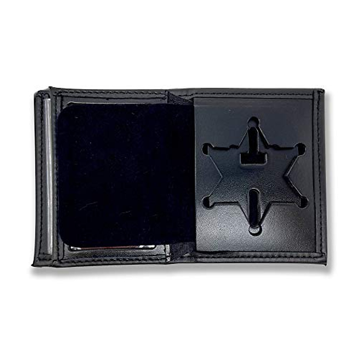 6 Point Star Hidden Badge Bifold WALLET - Genuine Leather Badge 2.9 x 2.57 & ID Holder 2.37 x 3.75 Credit Card WALLET