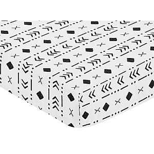 Sweet Jojo Designs White Black Boho Tribal Mudcloth Boy Girl Fitted Crib Sheet Baby or Toddler Bed Nursery - Black and White Woodland Bohemian Southwest Geometric Arrow Gender Neutral Aztec Mud Cloth