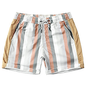 JOTOOK Men's Casual Drawstring Corduroy Shorts Elastic Waist Summer Shorts with Pocket Printed Shorts Medium Grey White Stripe