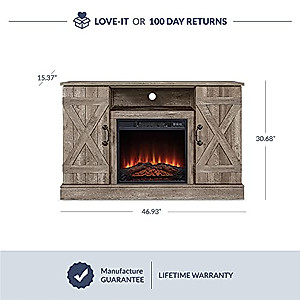 BELLEZE 47 Inch TV Stand with 18 Inch Electric Fireplace & Media Entertainment Center Fireplace TV Stand Console Table for TV up to 50 Inch with Open Storage Shelves & Cabinets, Ashland Pine