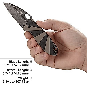 CRKT Heron EDC Pocket Knife: Everyday Carry Utility Folder, Stonewash Wharncliffe Blade with Frame Lock, Thumb Hole Open, Black Stonewash Finish, Tan G10 and Black Carbon Fiber Handle 2440