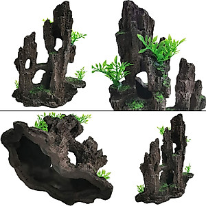 kathson Aquarium Mountain View Stone Resin Fish Tank Decoration Betta Hideout Caves Rockery Landscape Tree Rock Hiding Cave Decor for Small Fish Shrimp Play Ornament