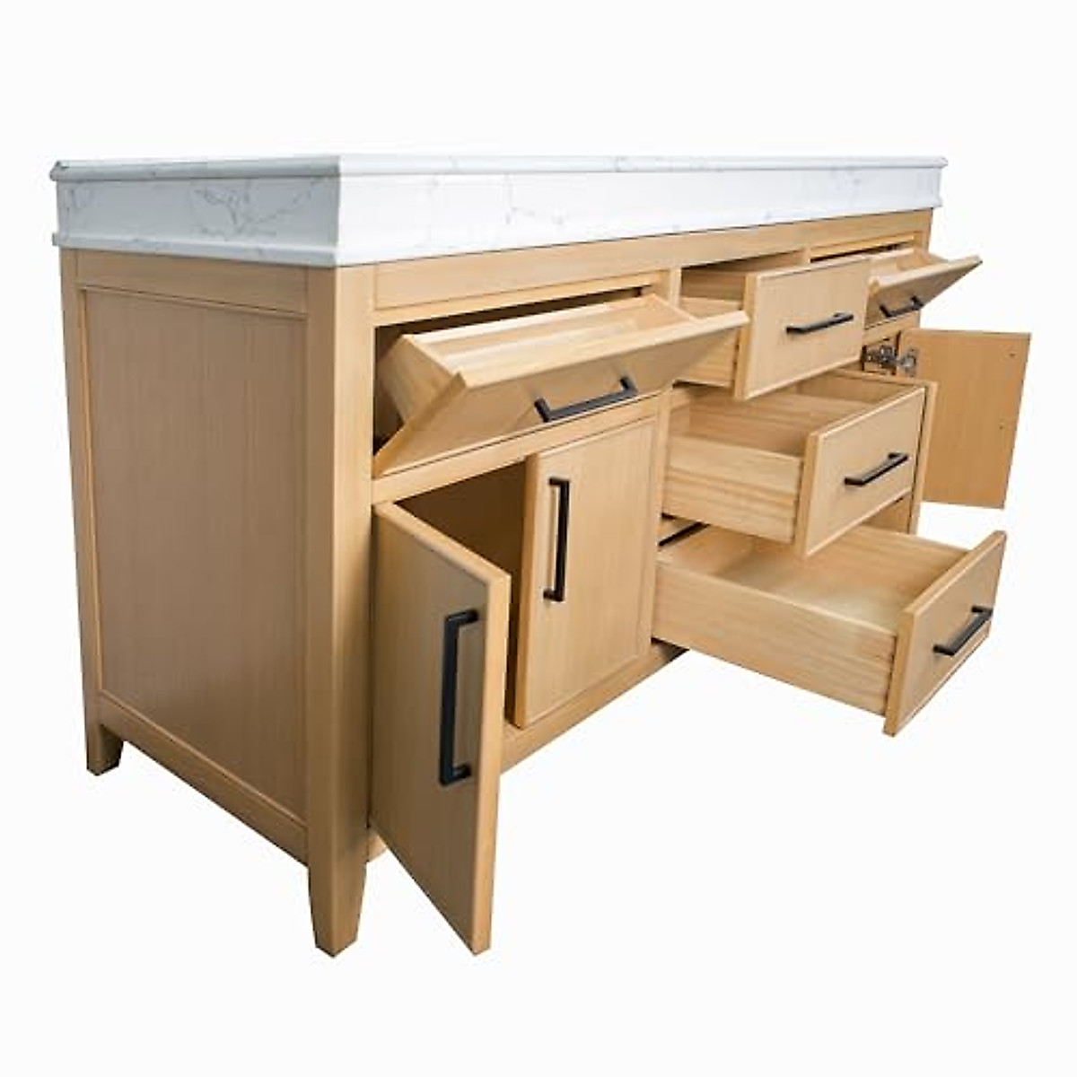 Kitchen Bath Collection Kensington 60-inch Double Bathroom Vanity (Engineered Marble/Blonde): Includes Blonde Cabinet with Engineered Marble Countertop and White Ceramic Sinks