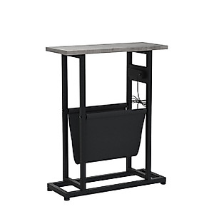 LAKEMID Narrow Side Table Set of 2 with Charging Station, Skinny Side Tables with Storage, Slim End Tables for Small Spaces with USB Ports for Living Room, Bedroom, Grey