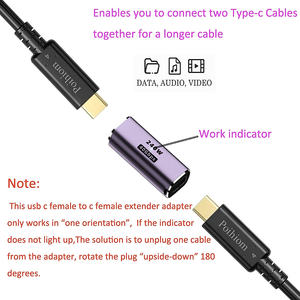 240W USB C Adapter,USB C Female to USB C Female Coupler,USB C Male to USB C Male,USB C Male to USB C Female Extender,USB4 Type C 40Gbps 8K Video for MacBook,Thunderbolt 4/3 Type C Devices(3Pack)