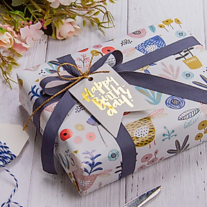 WRAPAHOLIC Gift Tags with String - 100PCS White Kraft Happy Birthday Paper Tags with 100 Feet Natural Jute Twine for Wedding, Baby Shower, Party Favors