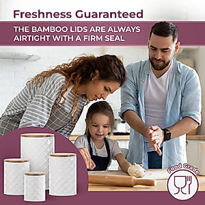 Pebble & Stem White Metal Canister Sets for Kitchen Counter, Kitchen Canisters Set of 4, Airtight Countertop Flour and Sugar Containers, Coffee and Tea Storage, Modern Farmhouse Kitchen Decor