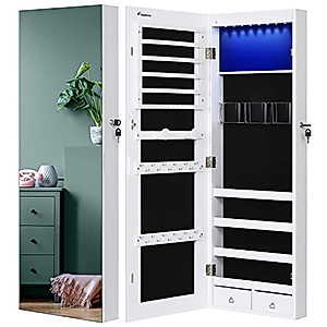 Nicetree 2022 Upgraded Jewelry Armoire with Mirror, Wall/Door Mounted Jewelry Cabinet, Freestanding Mirror with Jewelry Storage