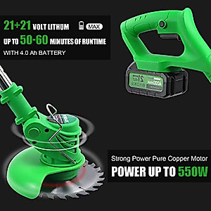 Cordless Weed Trimmer Battery Powered, 21V Lightweight Weed Wacker with 2 Li-Ion Battery, 1 Charger and 11 Cutting Blades, 47 Inch Powerful Weed Eater for Lawn, Yard, Garden, Bush Trimming & Pruning