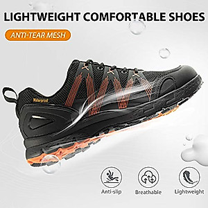 Wantdo Men's Waterproof Hiking Shoes Low Top Waterproof Hiking Boots Lightweight Outdoor Trekking Backpacking Breathable Work Mountaineering Trekking Trails Shoes Orange
