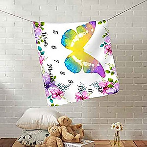 LYLYCTY Baby Monthly Milestone Blanket, Month Blanket for Newborn Baby Shower, Butterfly Design Photography Background for Baby 60x40 inches BTZYLY4