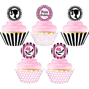 Glamour Girl Cupcake Kit - 24 Glamour Girl Cupcake Toppers and 24 Cupcake Wrappers - Glamour Girl Party Supplies - Glamour Girl Party Decorations - Cupcake