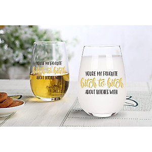 You're My Favorite Bitch To Bitch About Bitches With, Funny Wine Glasses Gifts for Women, Birthday Christmas Friendship Gifts for Coworker, Sister, Wife, BFF, Roommates, Bachelorette Party Gifts, 17oz