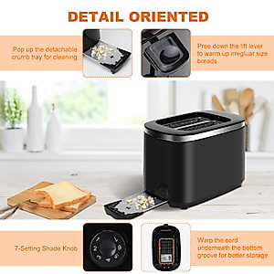 Toaster 2 Slice Best Rated Prime Stainless Steel 2 Slice Toasters Extra Wide Slot Toasters 7 Shade Settings Defrost/Bagel/Cancel with Removable Crumb Tray for Bread, Waffles, Small Retro Toaster