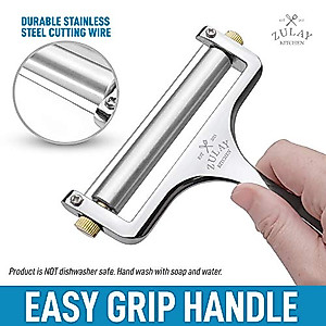 Zulay Cheese Slicer With Adjustable Thickness - Wire Cheese Slicer For Mozzarella Cheese, Cheddar Cheese, Gouda Cheese - Cheese Slicers For Block Cheese Heavy Duty With 2 Extra Wires (Silver)