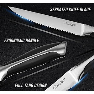 ciwete Serrated Steak Knives Set of 8, 4" Upgrade 3RC13 Stainless Steel Steak Knife Set, 8-Piece Sharp, Non-Stick & Rust-Resistant Dinner Knives, Black