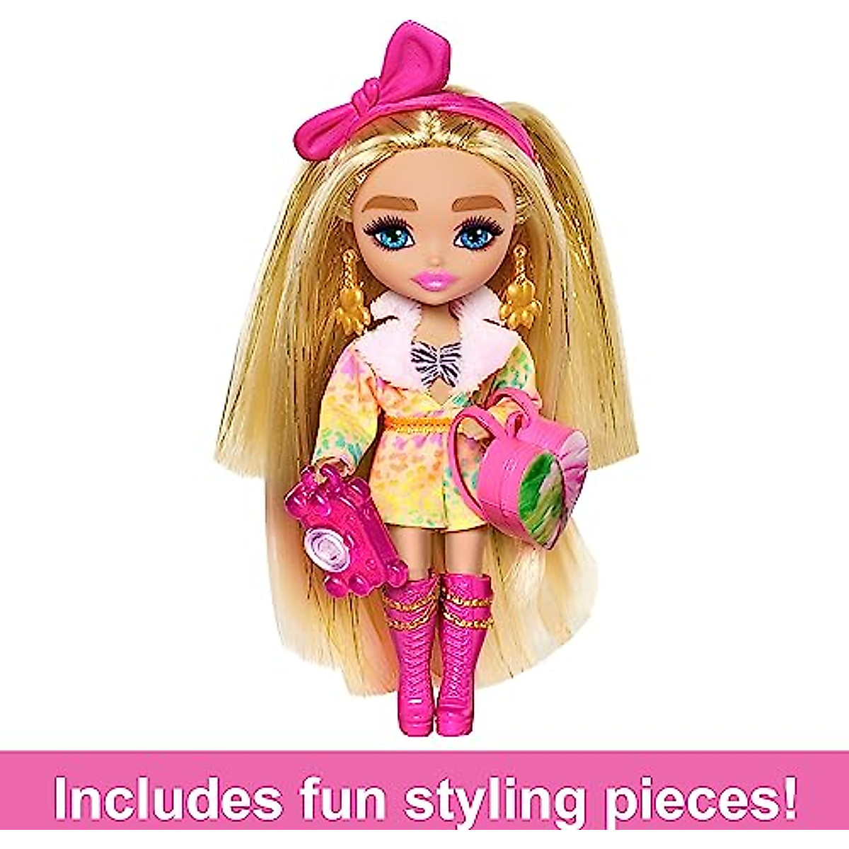 Barbie Extra Minis Travel Doll with Safari Fashion, Barbie Extra Fly Small Doll, Animal-Print Outfit with Accessories