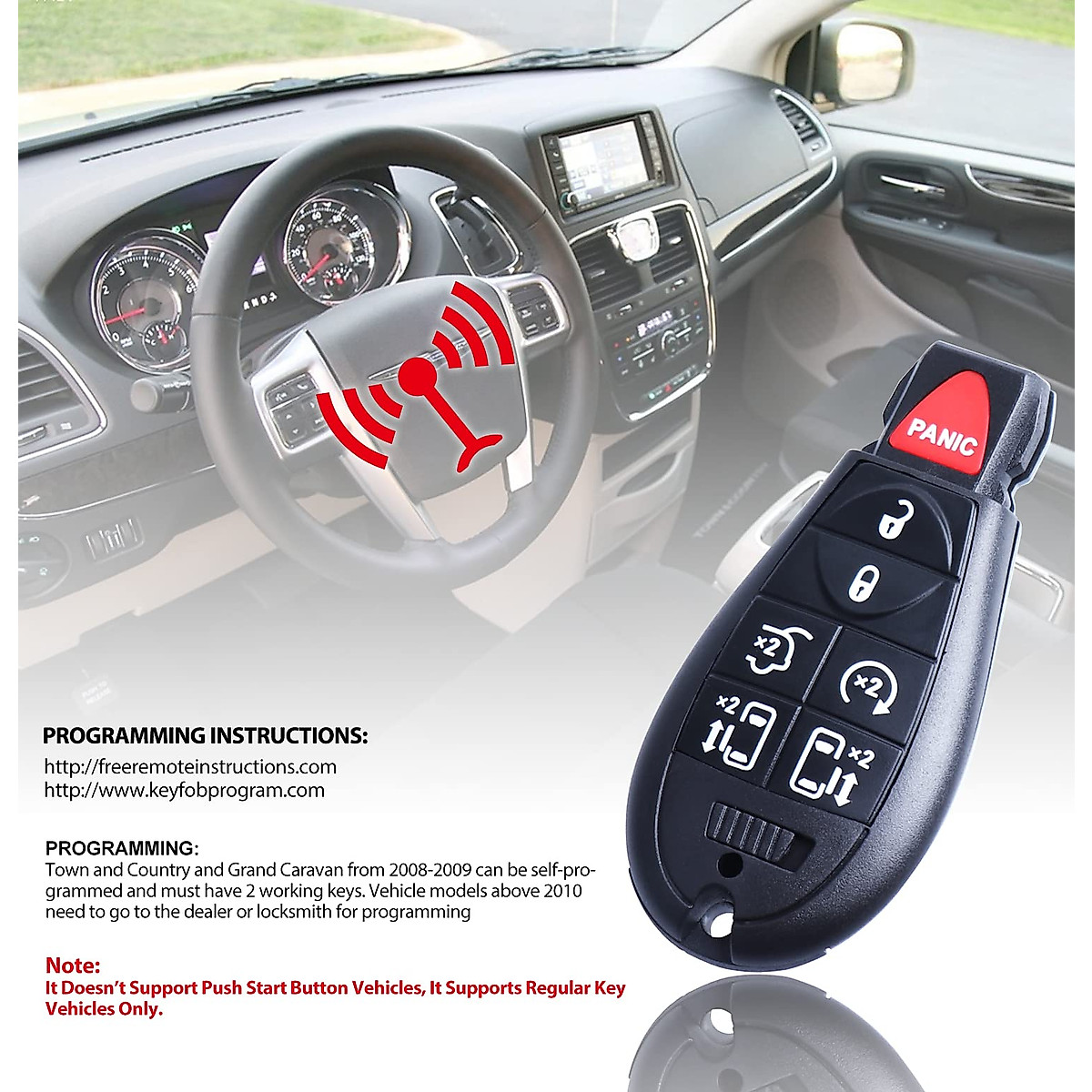 Keyless Entry Replacement Compatible for Chrysler Town and Country Dodge Grand Caravan 2008 2009 2010 2011 2012 2013 2014 2015 2016 2017 2018 Car Remote Control P/N: M3N5WY783X IYZ-C01C