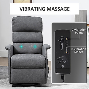 HOMCOM Power Lift Chair with Vibration Massage, Fabric Upholstered Recliner Chair for Elderly with Remote Control, Side Pockets, Grey