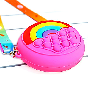 Pink Rainbow Pop Purse for Girls | Crossbody Shoulder Rainbow Pop Purse for Girls| Stress Relief Sensory Pop Purse| Party Favors for Girls| Pop Birthday Gifts