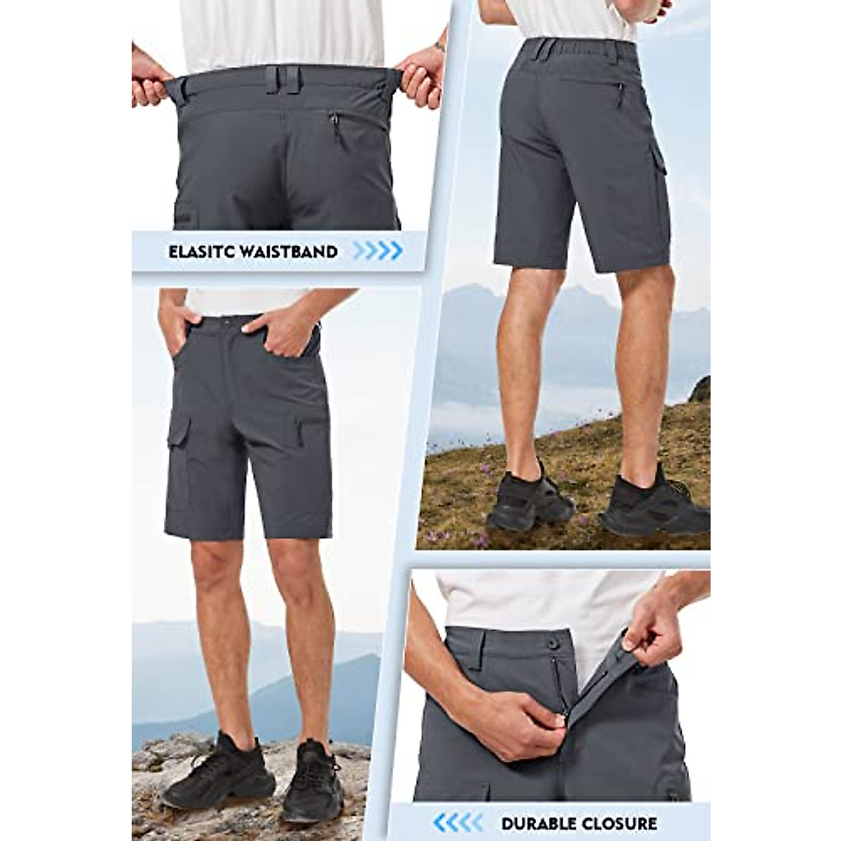 Hiauspor Men's Hiking Cargo Shorts 9"/10" Quick Dry Lightweight Waterproof for Golf Tactical Fishing Casual with 6 Pockets (Dark Grey, 36)