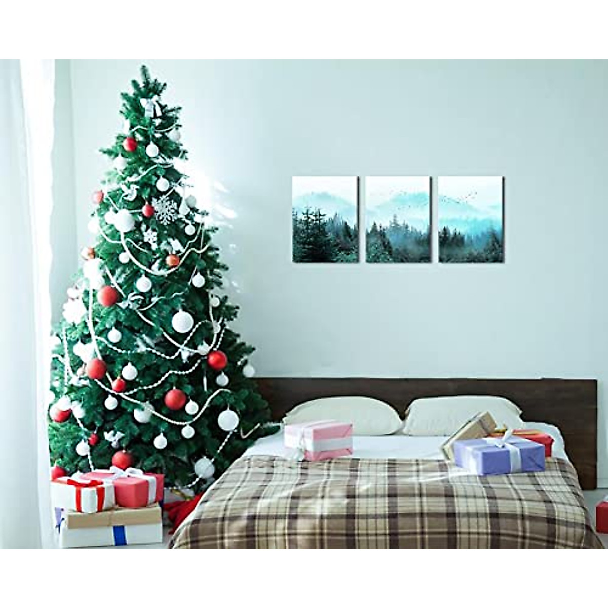 Mofutinpo Canvas Wall Art Fresh Fog Forest Modern Nature Wall Decor for Bedroom Bathroom Living Room Stretched and Framed Ready to Hang 12x16 Each Panel