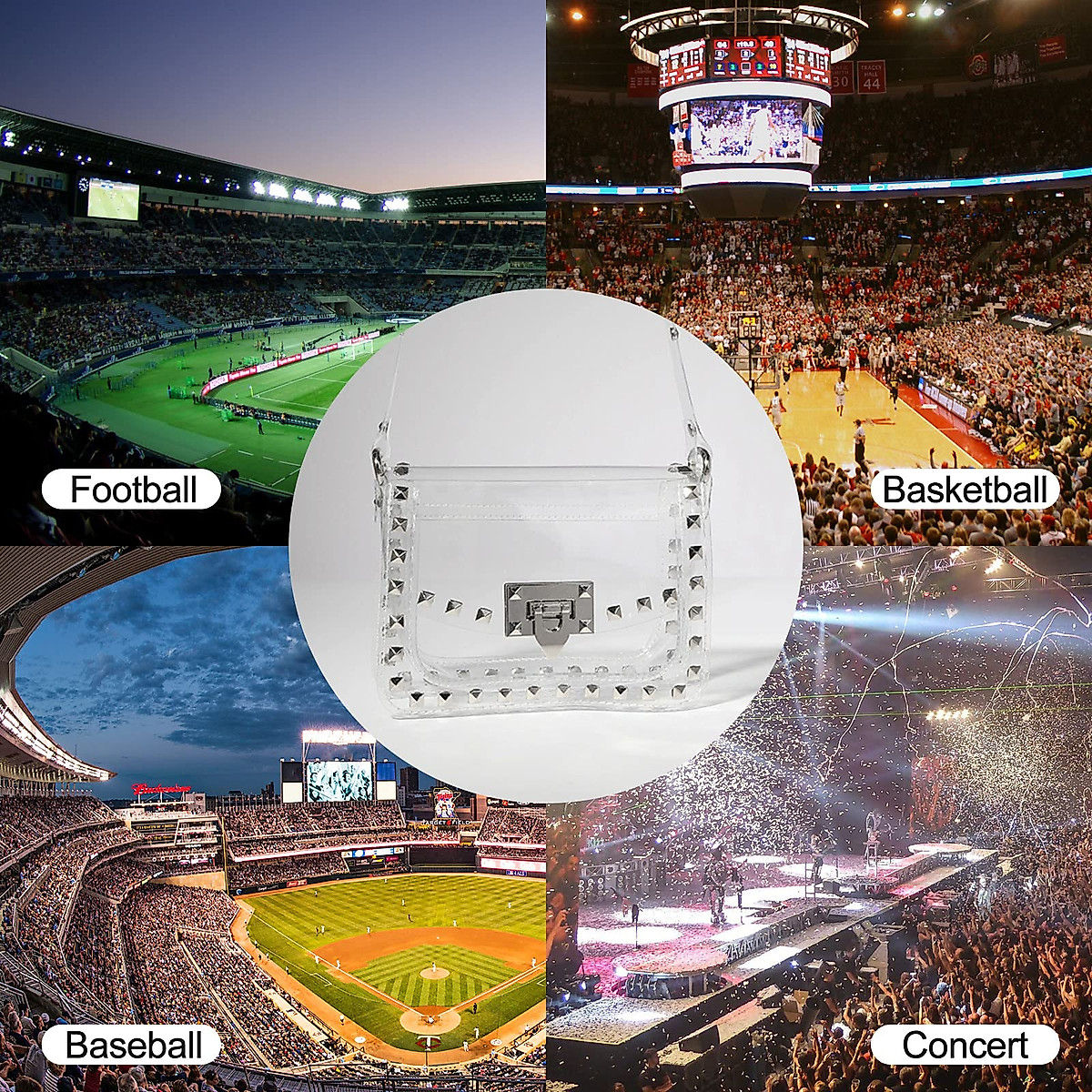 NEW RUICHENG Clear Purse for Women, Clear Crossbody Bag, handbag, shoulder bag with silver chain strap PGA stadium certification bag(silver)