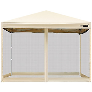 VIVOHOME 10x10ft Easy Pop-Up Canopy, Outdoor Screen Tent with Mesh Mosquito Netting Side Walls for Camping Picnic Party Deck Yard Events, Beige