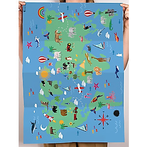 CENTRAL 23 World Map Wrapping Paper - Kids Wrapping Paper - 6 Sheets Blue Gift Wrap - Animals - Birthday Wrapping Paper For Boys Girls - Baby Shower - Recyclable